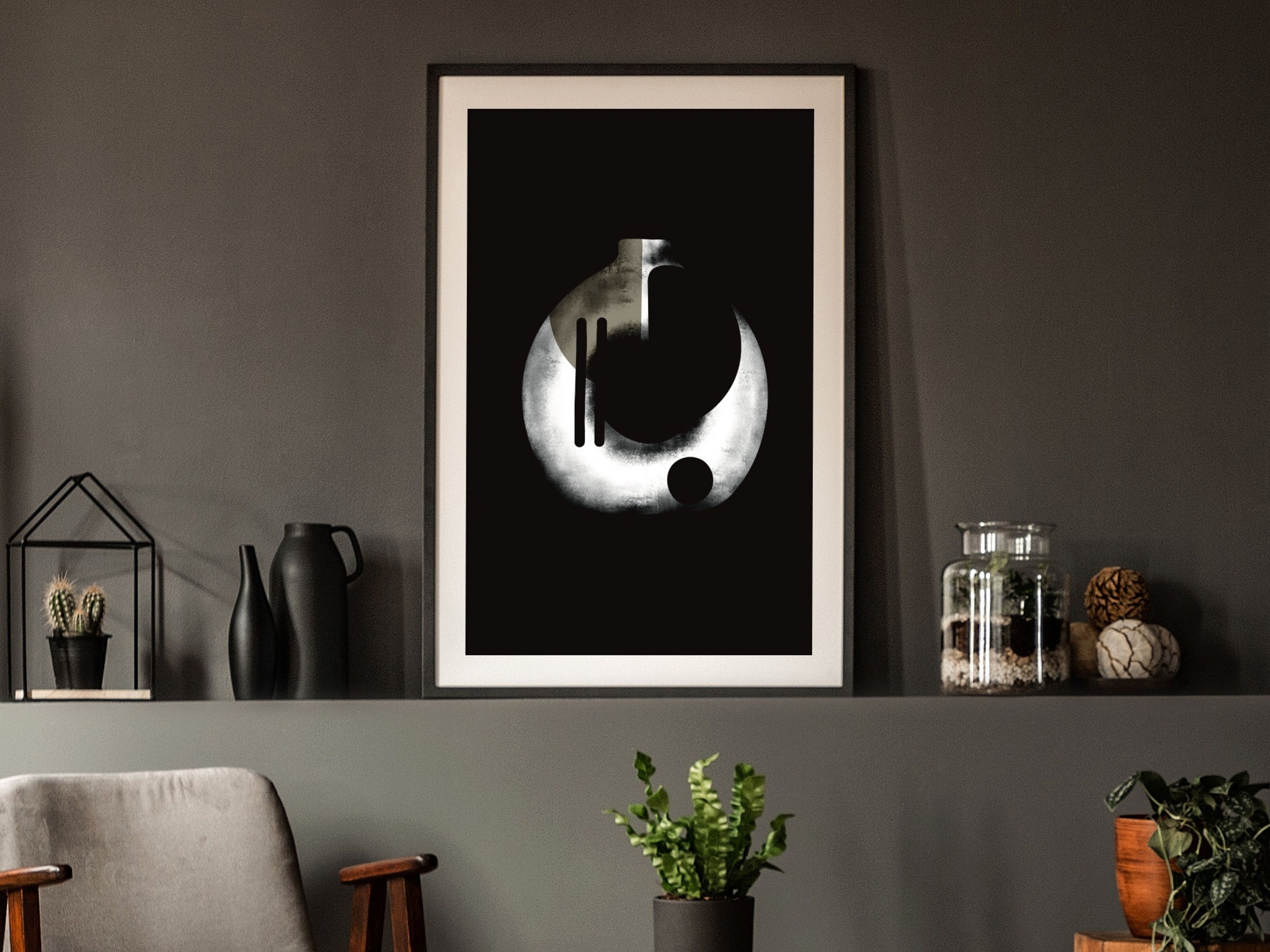 Minimalist Vase Shadow Boho Weathered Ceramic Painting, Hollow Fog Dark ...