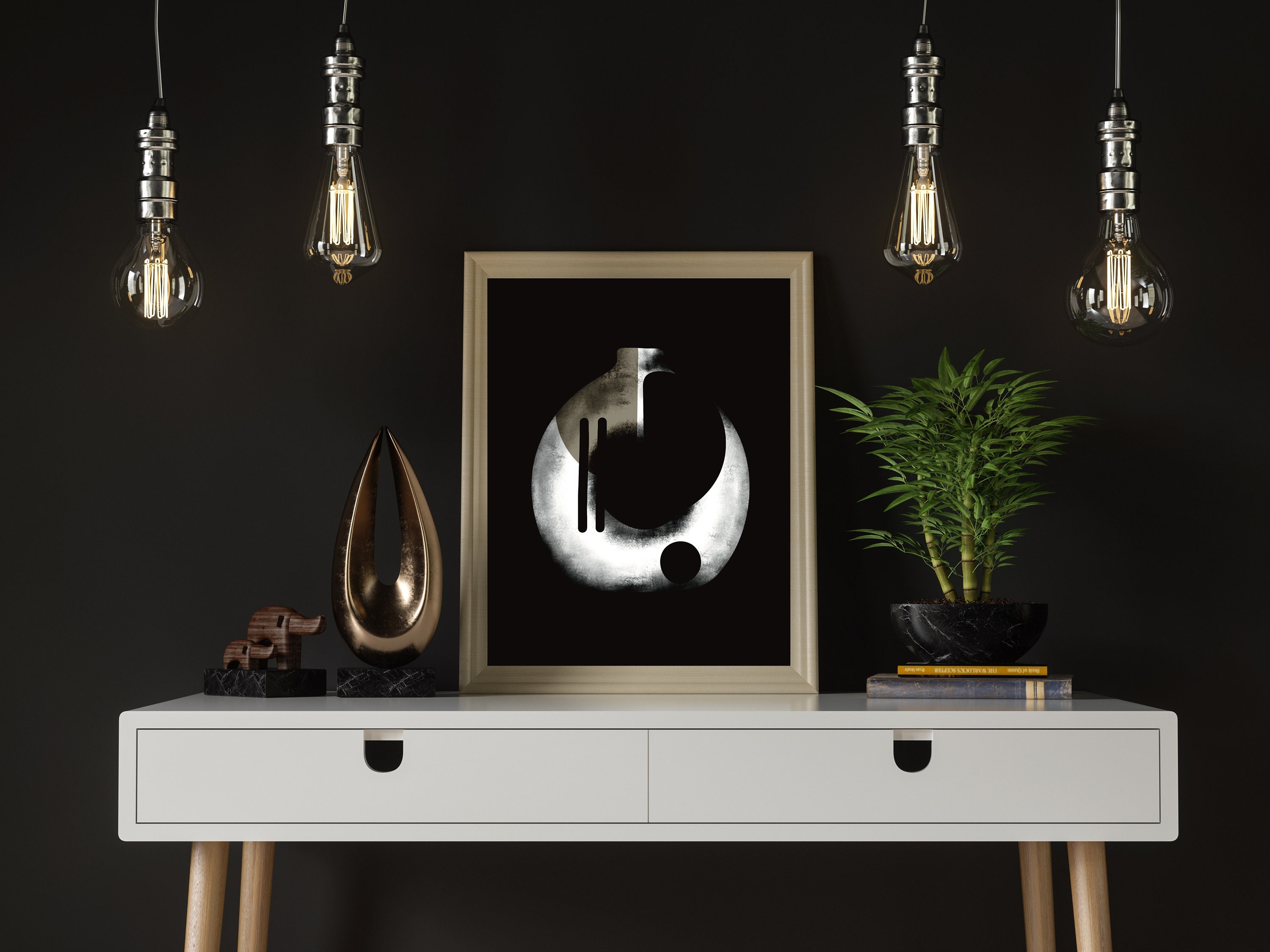 Minimalist Vase Shadow Boho Weathered Ceramic Painting, Hollow Fog Dark ...