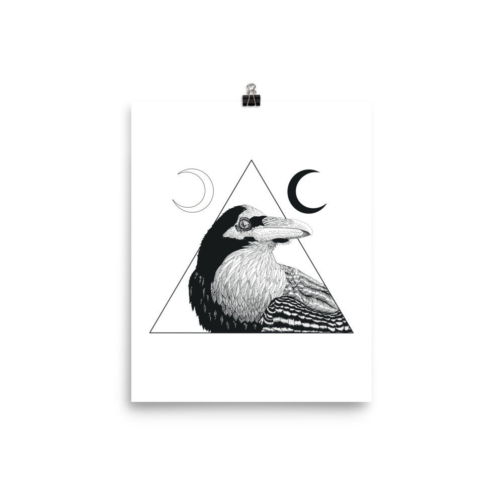 Occult Geometric Crow Ink Illustration Art Print Familiar - Etsy