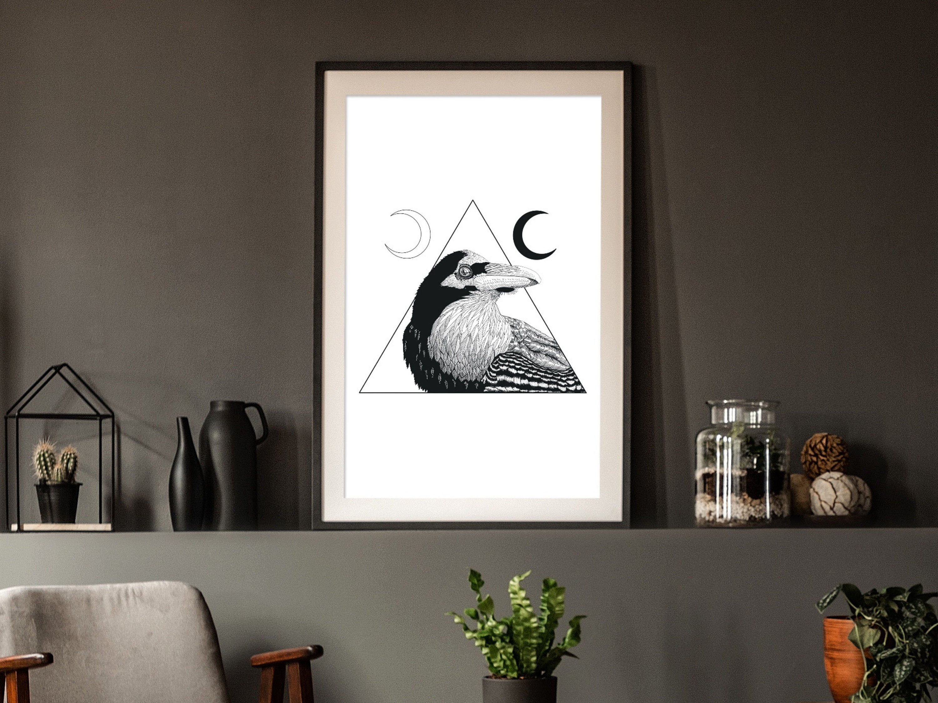 Occult Geometric Crow Ink Illustration Art Print Familiar - Etsy