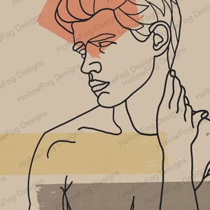 Male Portrait Figure Line Art Abstract Mid Century Modern Digital ...