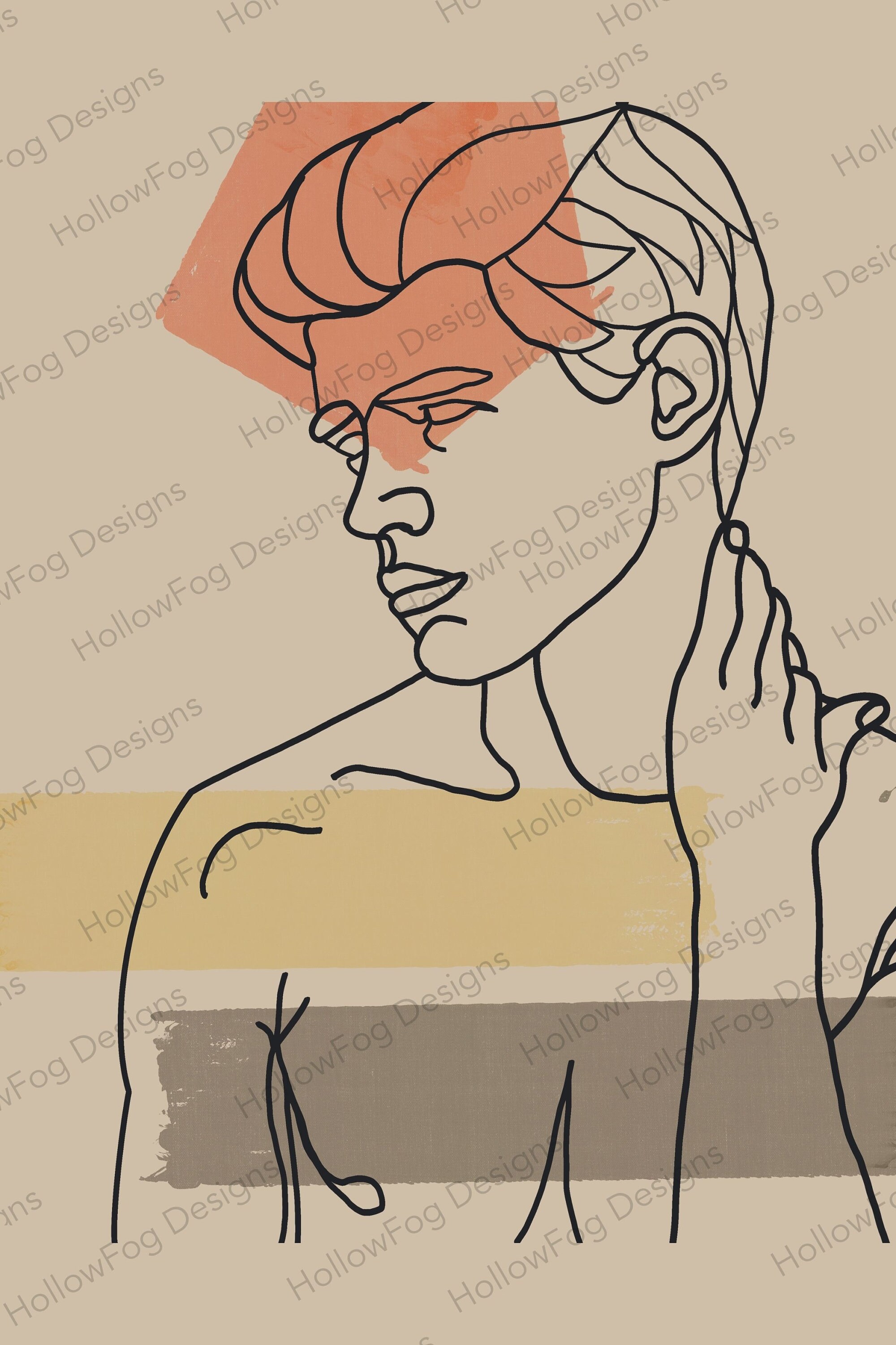 Male Portrait Figure Line Art Abstract Mid Century Modern Digital ...