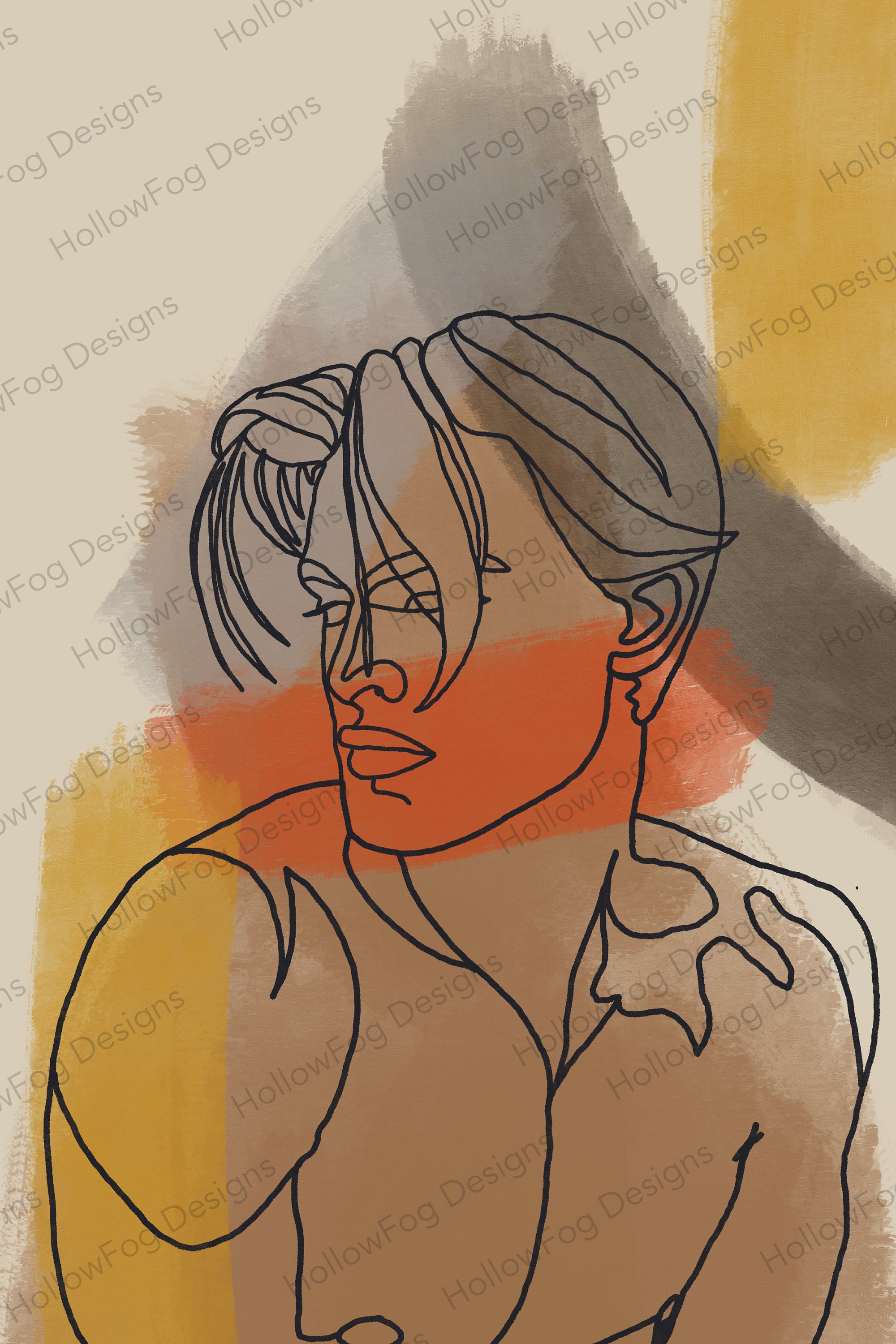 Line Art Mid Century Modern Male Figure Portrait, Abstract Wall Art ...