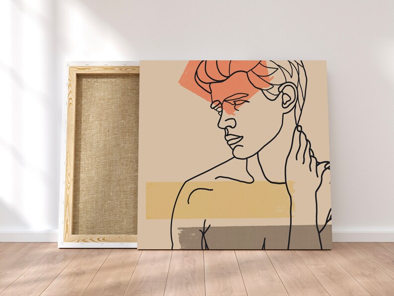 Male Portrait Figure Line Art Abstract Mid Century Modern Digital ...