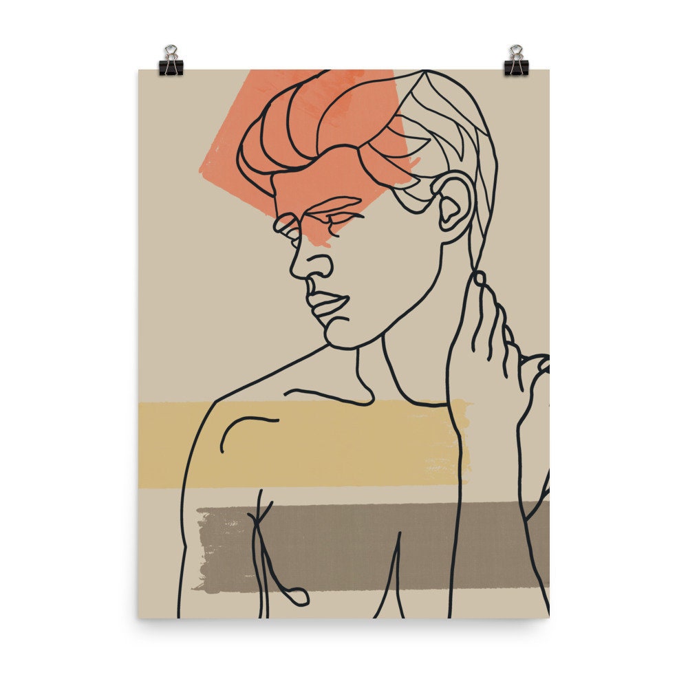 Male Portrait Figure Line Art Abstract Mid Century Modern Art - Etsy
