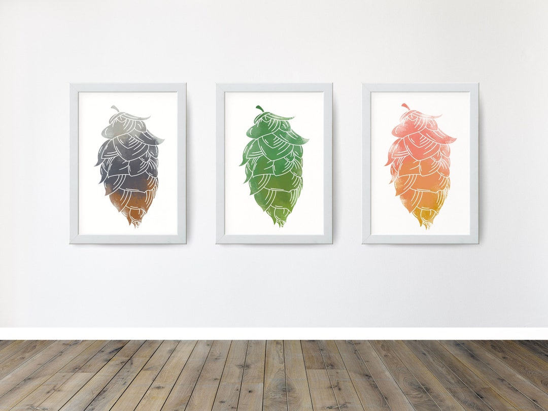 3 Watercolor Hops Brewery Digital Art Prints, Beer Brewery Bar Decor ...