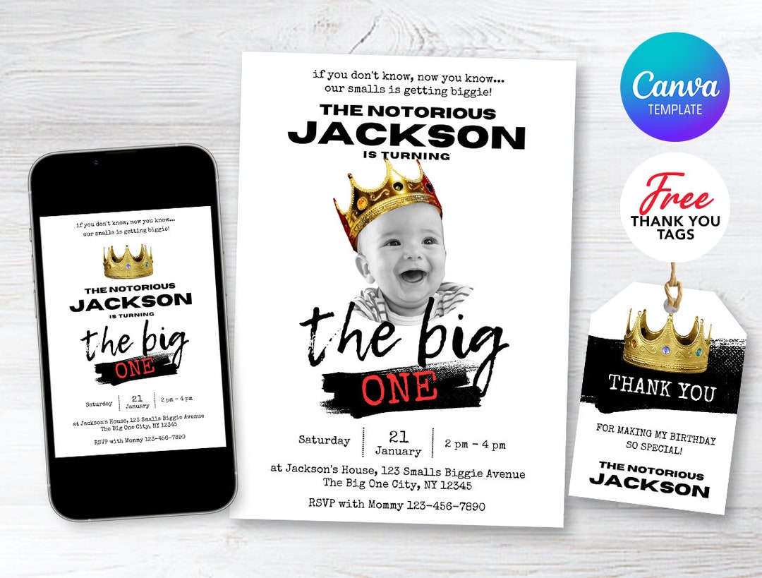 Notorious ONE Invitation, Editable Invitation, Biggie Small 1st ...