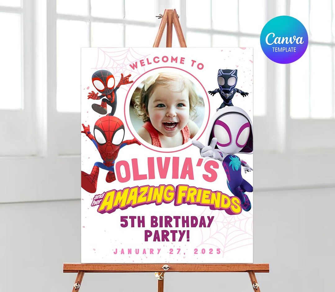 Spidey Birthday Welcome Sign, Spidey and His Amazing Friends Welcome ...