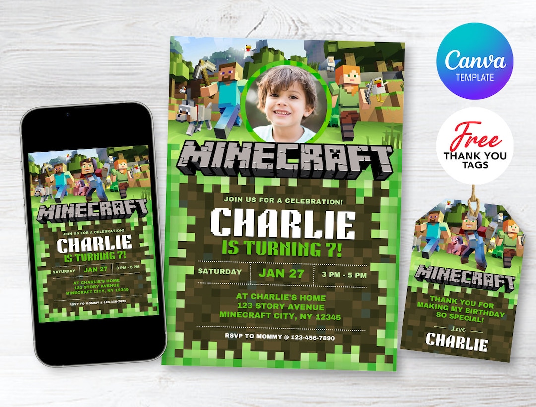 Minecraft, Minecraft Invitation, Minecraft Birthday Invitation ...