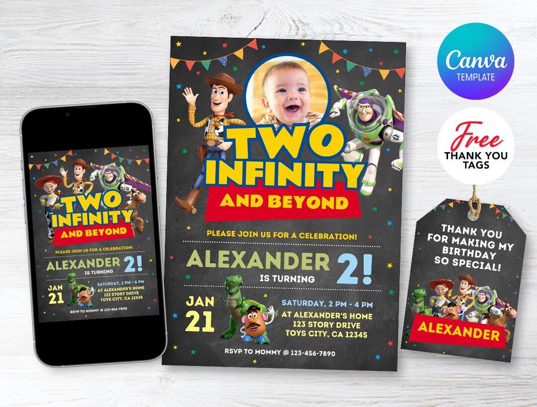 Toy Birthday Invitation, Two Infinity and Beyond, Editable Invitation ...