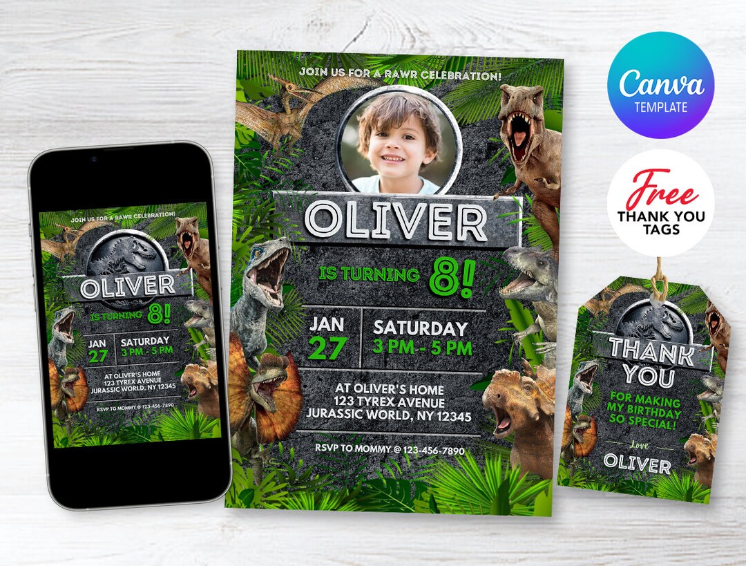 Jurassic Park Invitation, Jurassic World Invitation, Editable Invitation, Jurassic Birthday ...