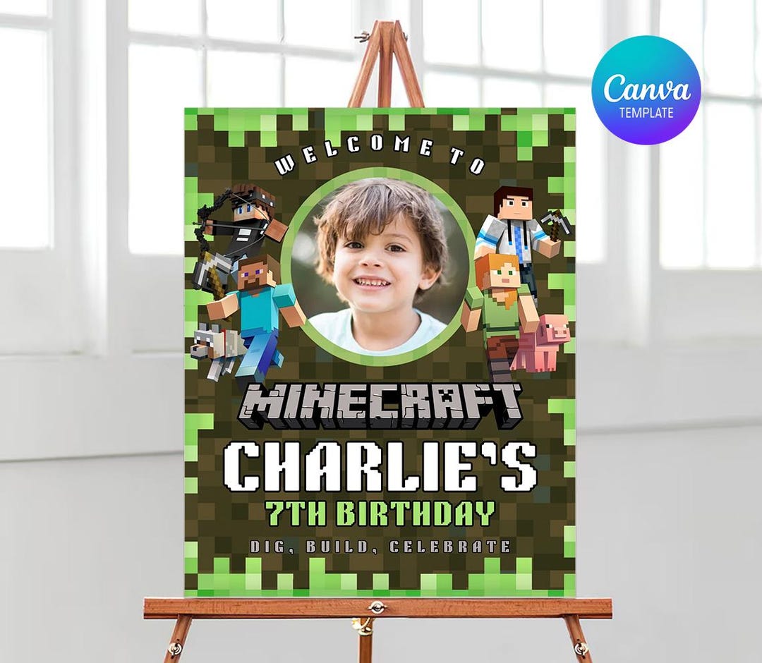 Minecraft, Minecraft Welcome Sign, Minecraft Birthday Sign, Birthday ...