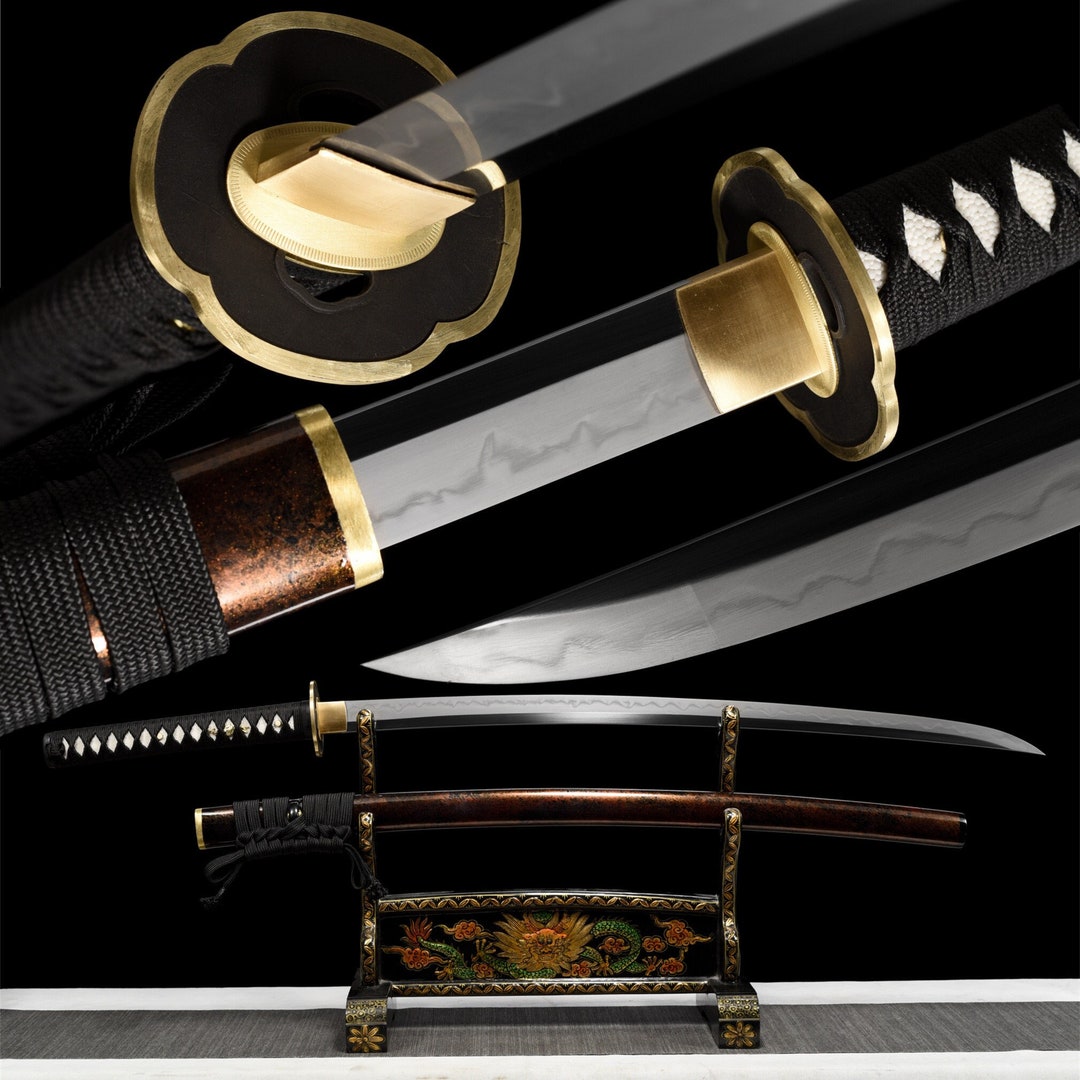 T10 Steel Clay Tempered With Hamon Handmade Katana Sword With Gilded ...