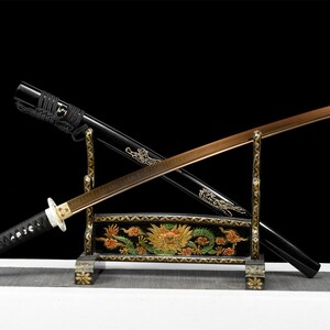 Black Sword Dragon Tiger Katana Sword,real Handmade Japanese Samurai ...