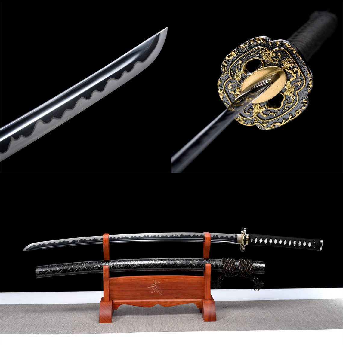 Black Gold KatanaJapanese Samurai SwordReal Handmade | Etsy