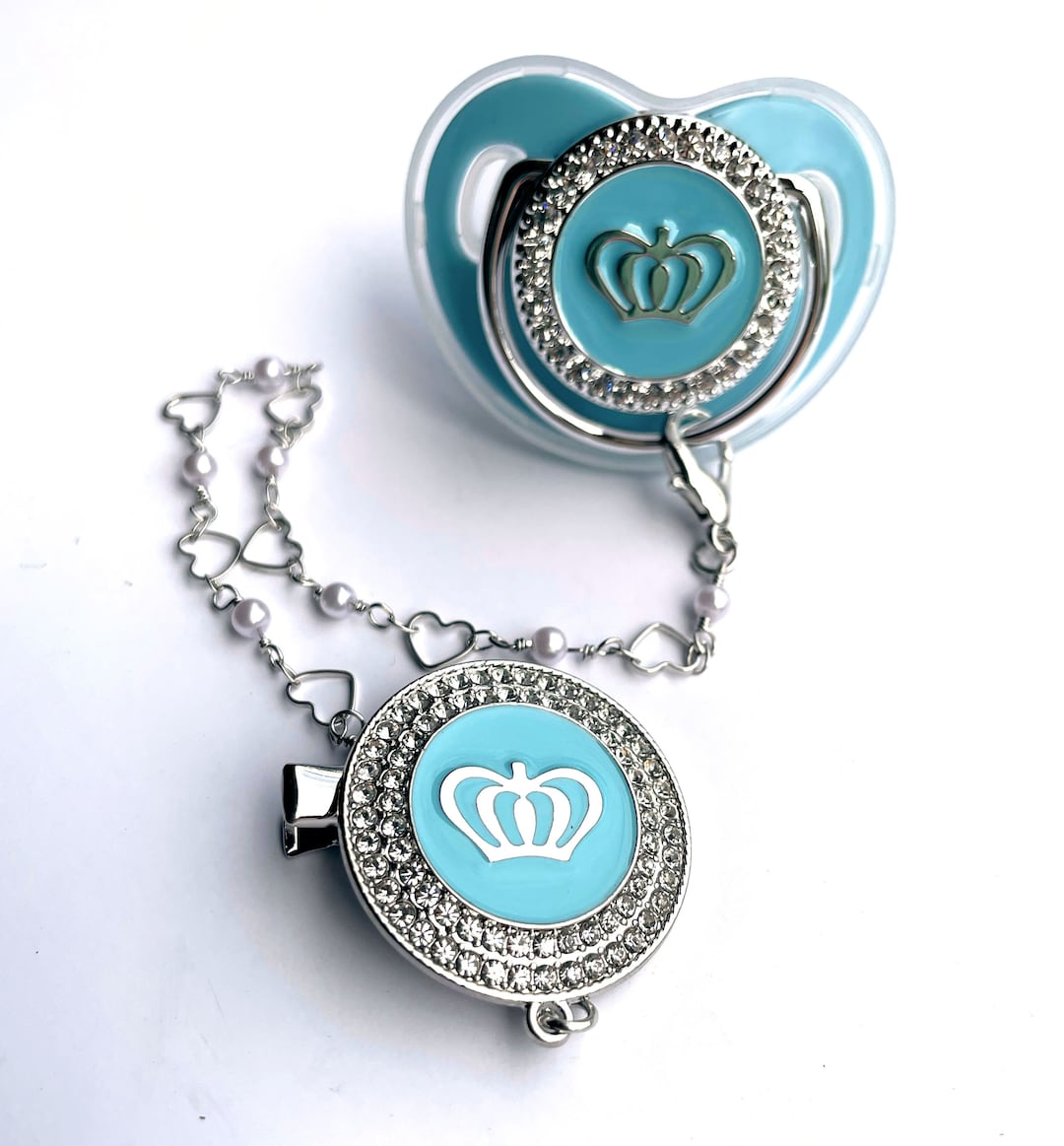 Luxury Bling Royal Crown Prince Princess Baby Pacifier & Clip Binky ...