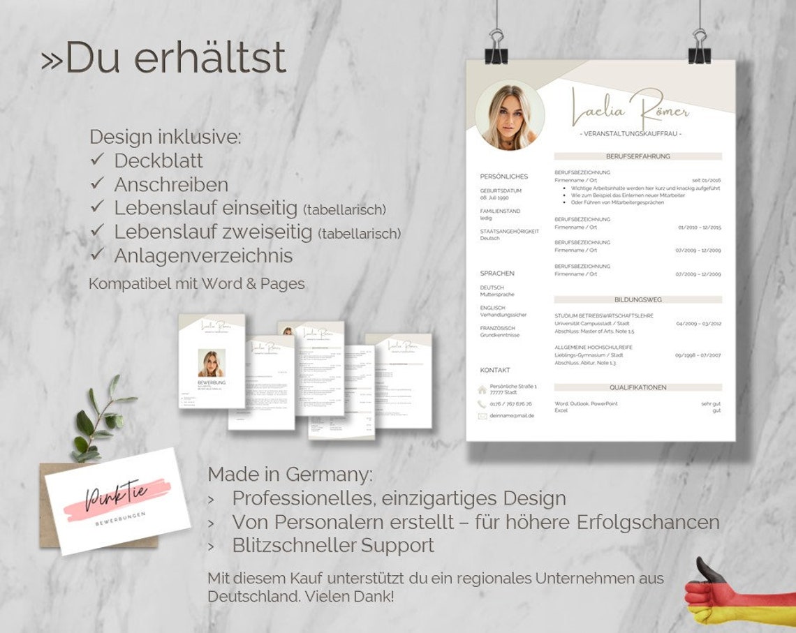 CV Template Modern, Professional Application Template German, CV ...