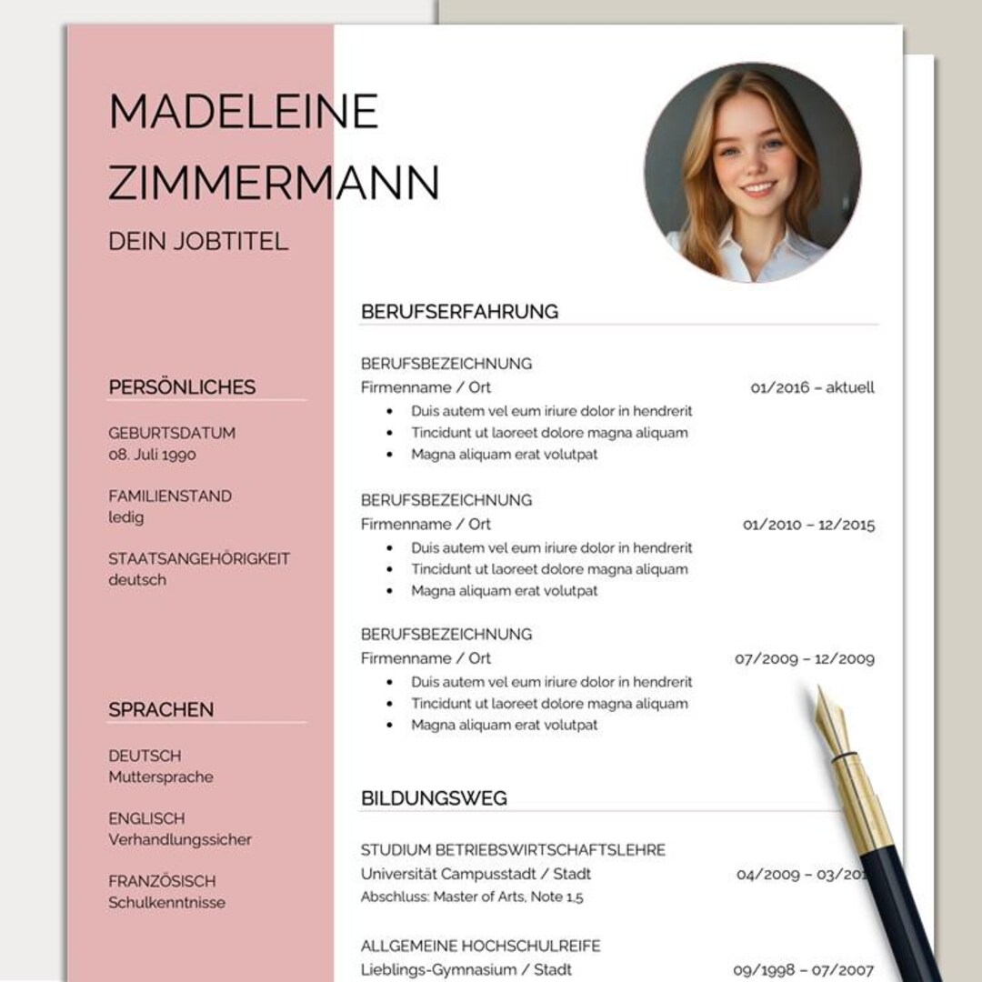 Modèle de CV moderne, modèle de candidature professionnelle en allemand ...