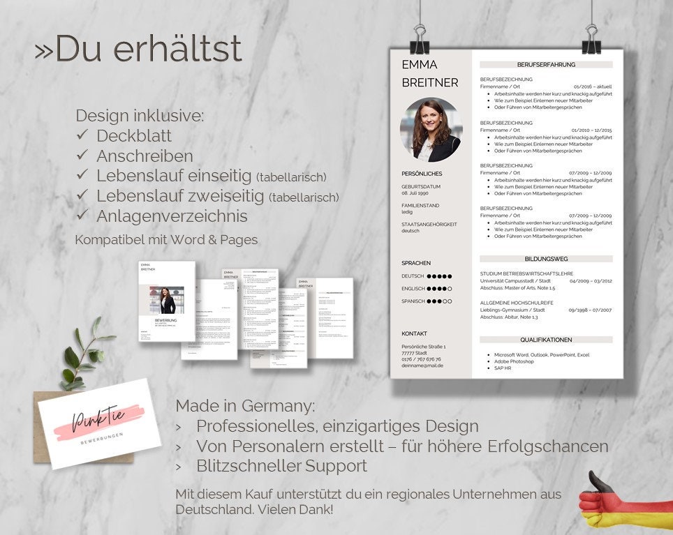 Professional CV Template, Modern Application Template German, CV ...