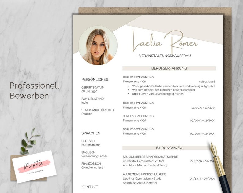 CV Template Modern, Professional Application Template German, CV ...