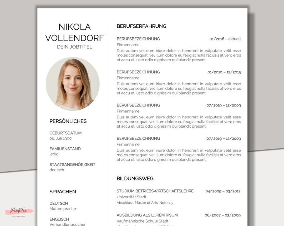 CV Template, Simple Application Template in German, CV Template Word ...