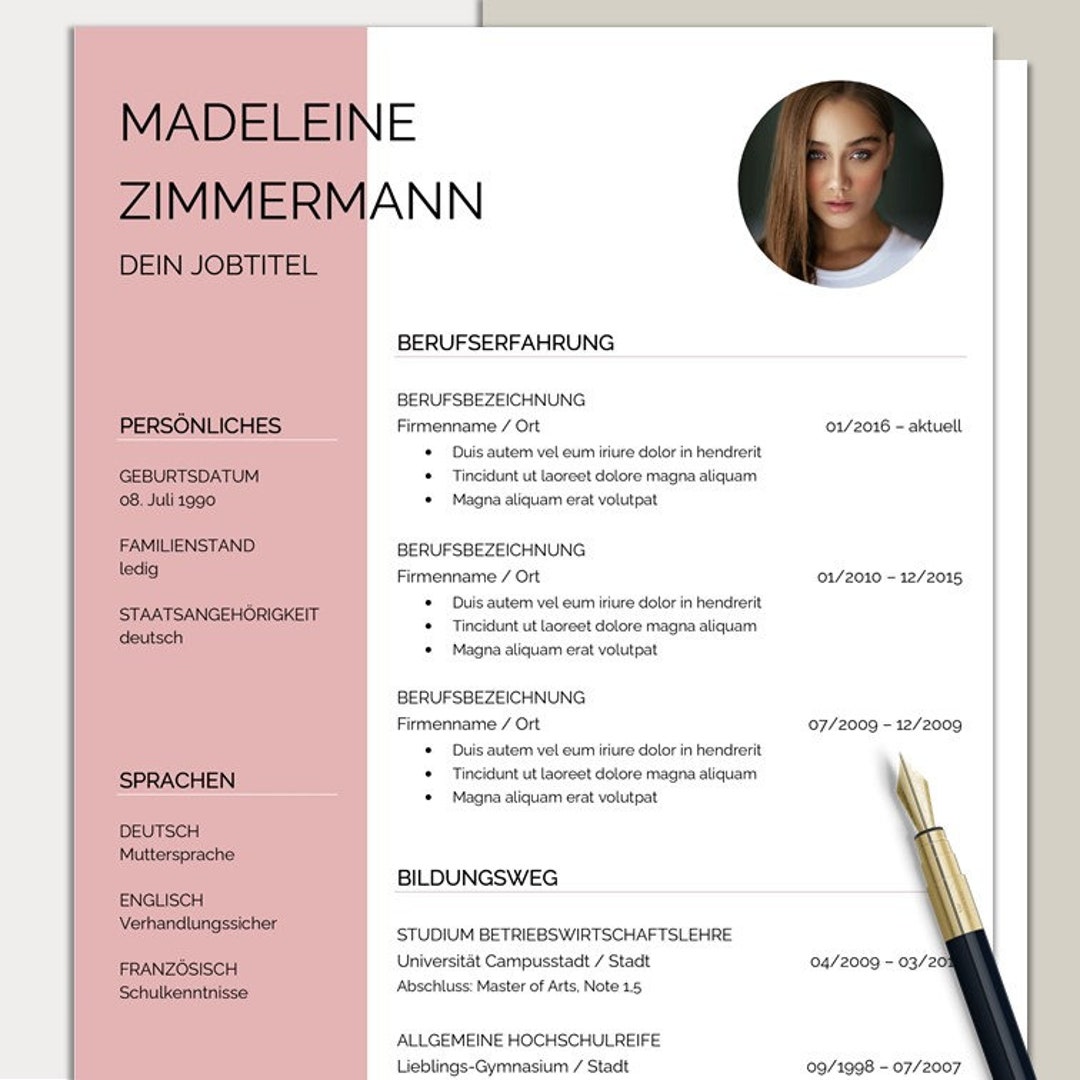 Resume Template Modern, Professional Application Template German ...