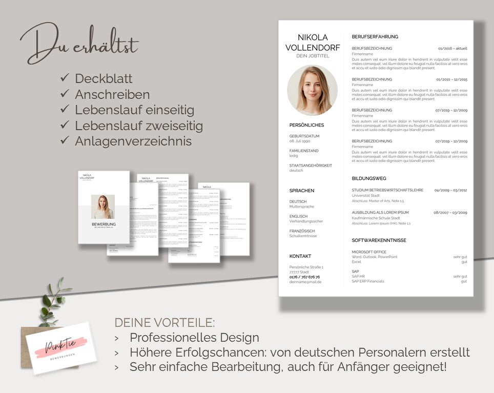 CV Template, Simple Application Template in German, CV Template Word ...