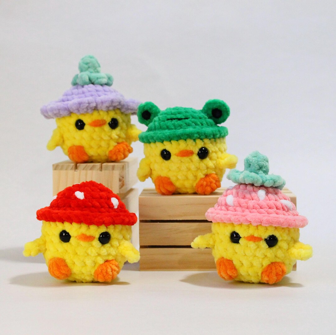 Crochet Baby Chick With Hat Plushie - Handmade Chenille Amigurumi Toy ...