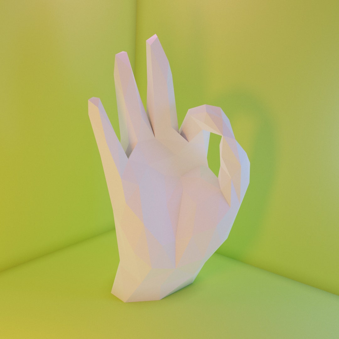 Low Poly Ok Hand -circle Game -GIANT- Origami Paper Craft Template ...