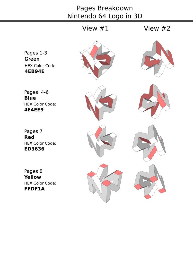 Nintendo 64 Logo 3D Origami Papercraft Pattern Kit Retro - Etsy Italia