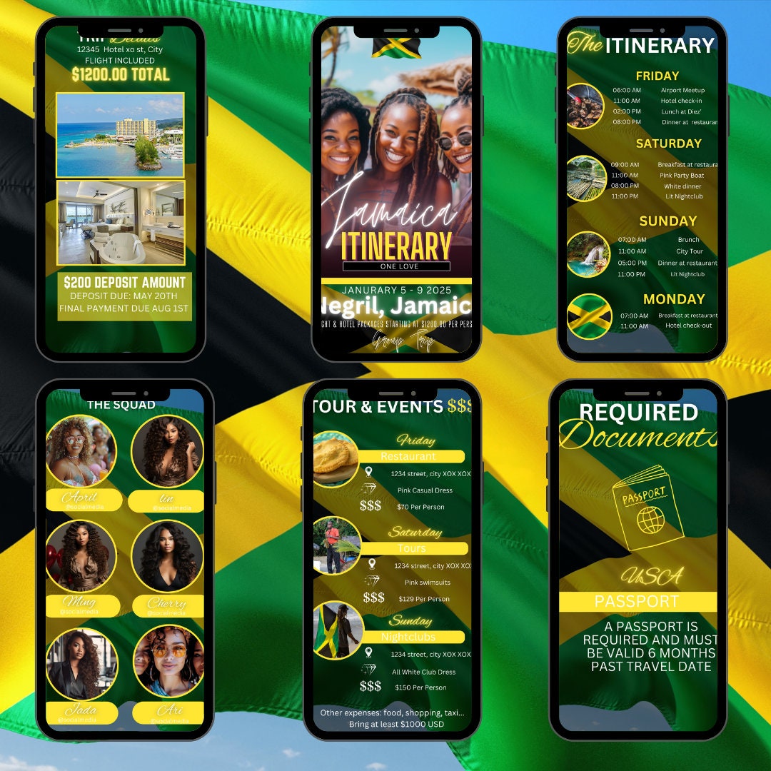 Jamaica Travel Template, Birthday Weekend Itinerary, Canva Template ...