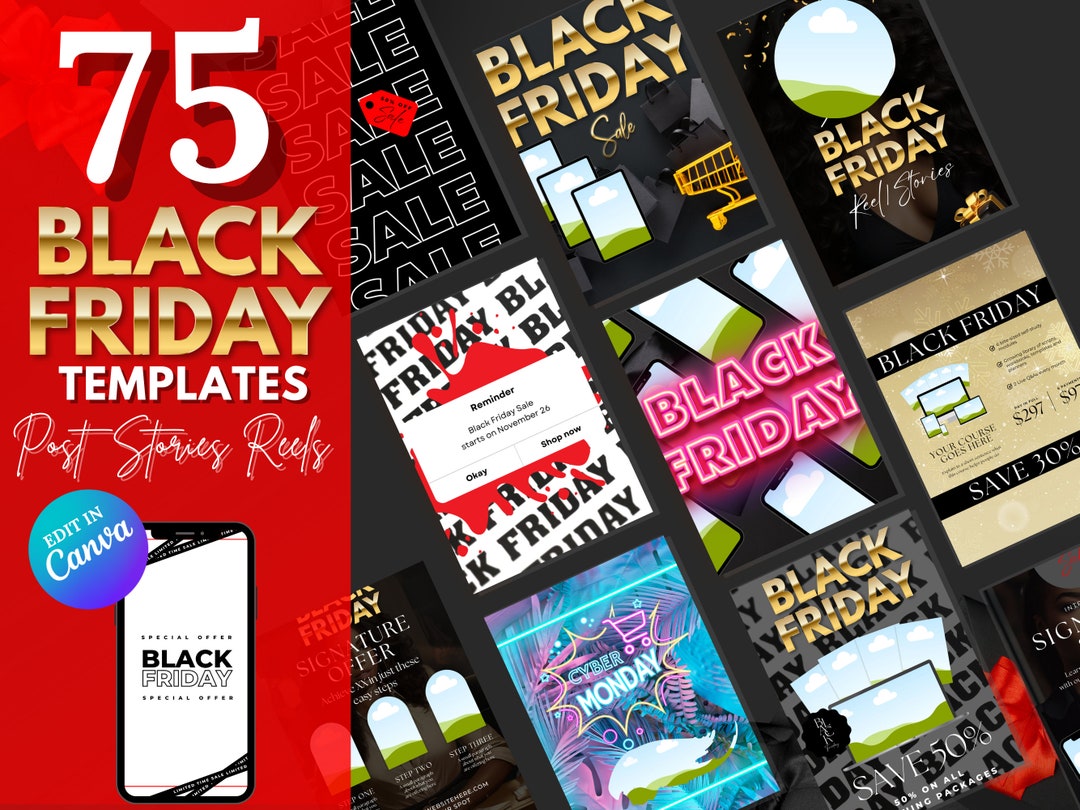 75 BLACK FRIDAY Reels, Stories, Posts Templates ,black Friday Canva ...