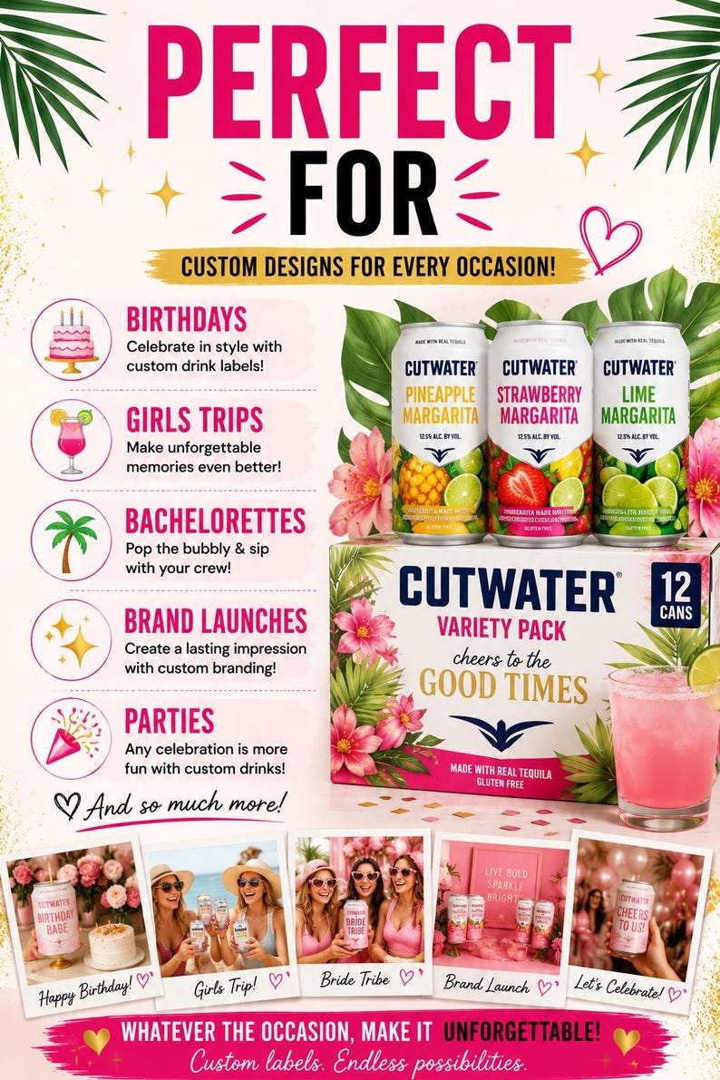PEACH MARGARITA CAN Label Template| Editable Canva Template | Birthday ...
