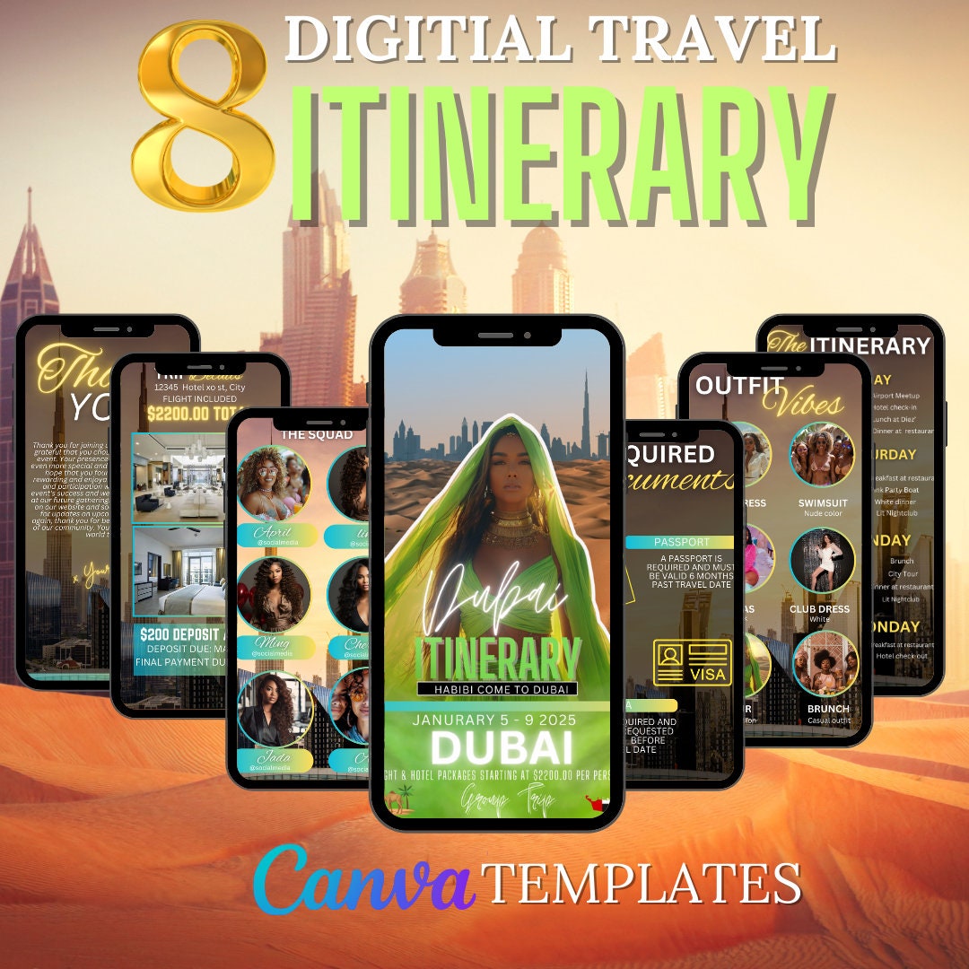 Dubai Travel Template,birthday Weekend Itinerary, Canva Template,travel ...
