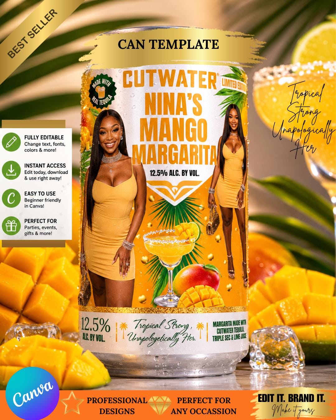 MANGO MARGARITA CAN Label Template| Editable Canva Template | Birthday ...