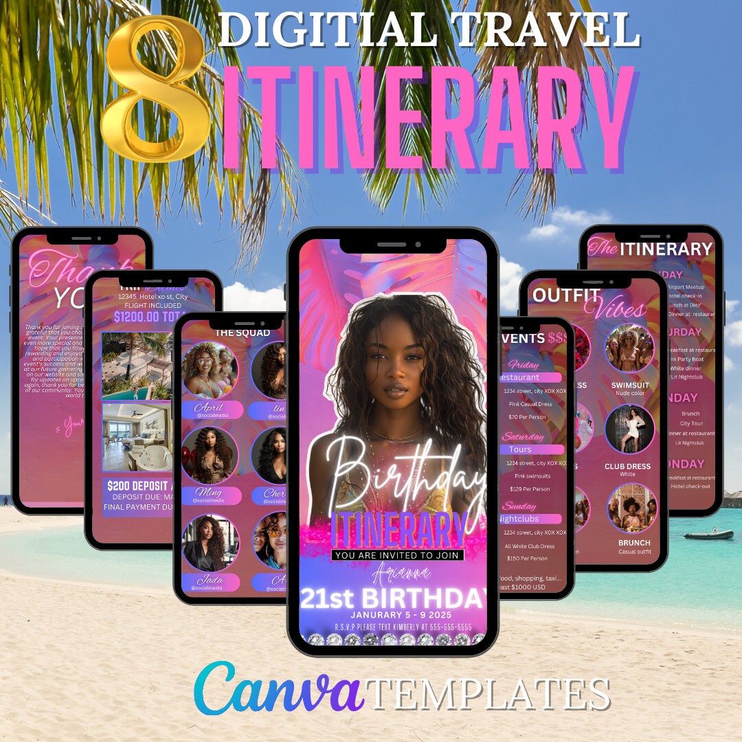 Birthday Travel Templates, Birthday Weekend Itinerary, Canva Template ...