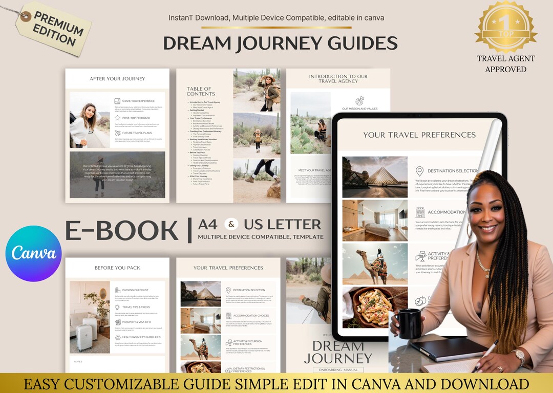 Dream Journey Travel Guide, Canva Editable Travel Reflection Journal ...