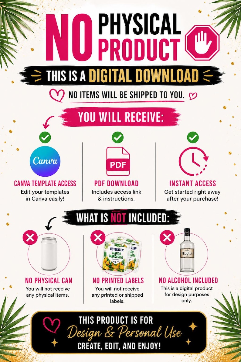 PINA COLADA CAN Label Template| Editable Canva Template | Birthday ...