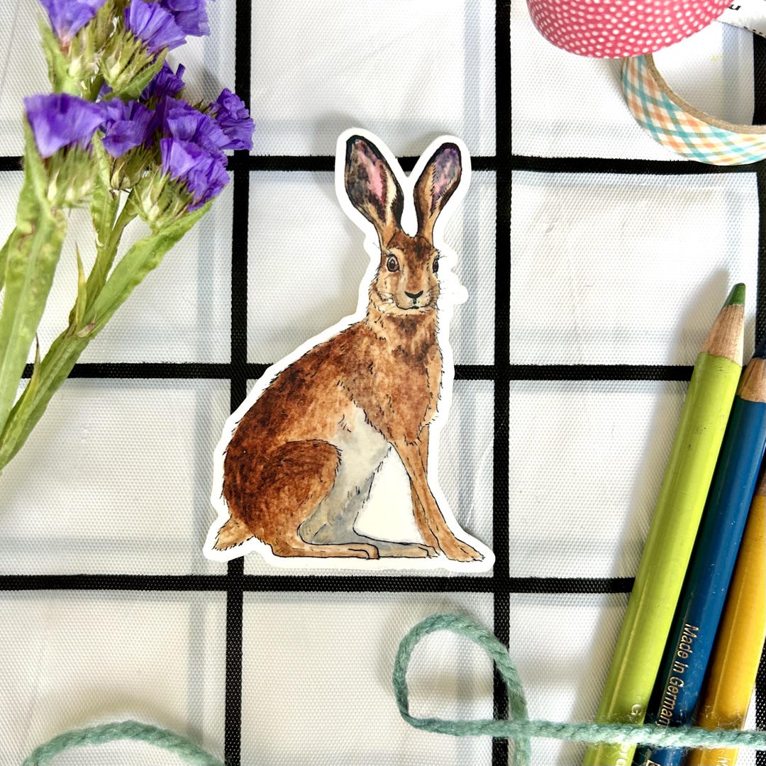 Glossy Watercolour Hare Sticker - Etsy