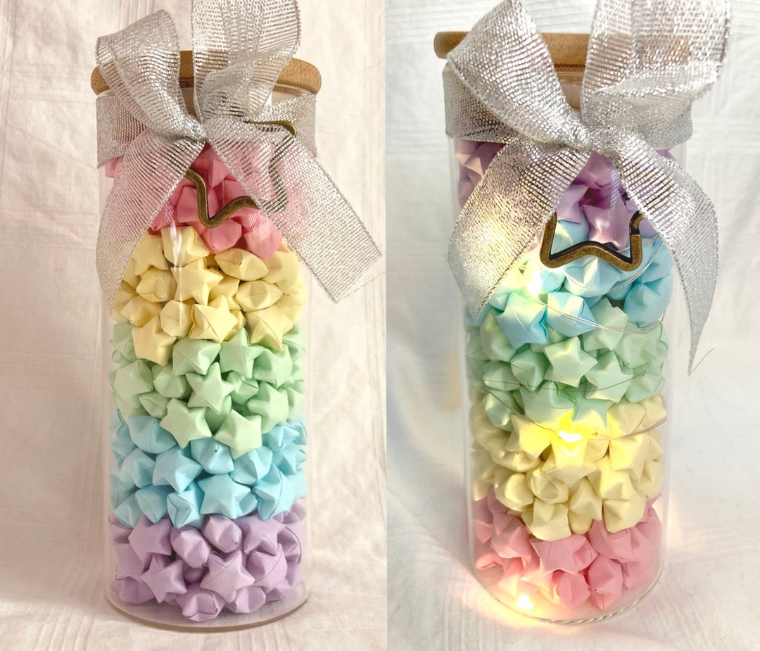 Pastel Rainbow Star Jar With Lights, Tall Star Jar, Origami Paper Star ...