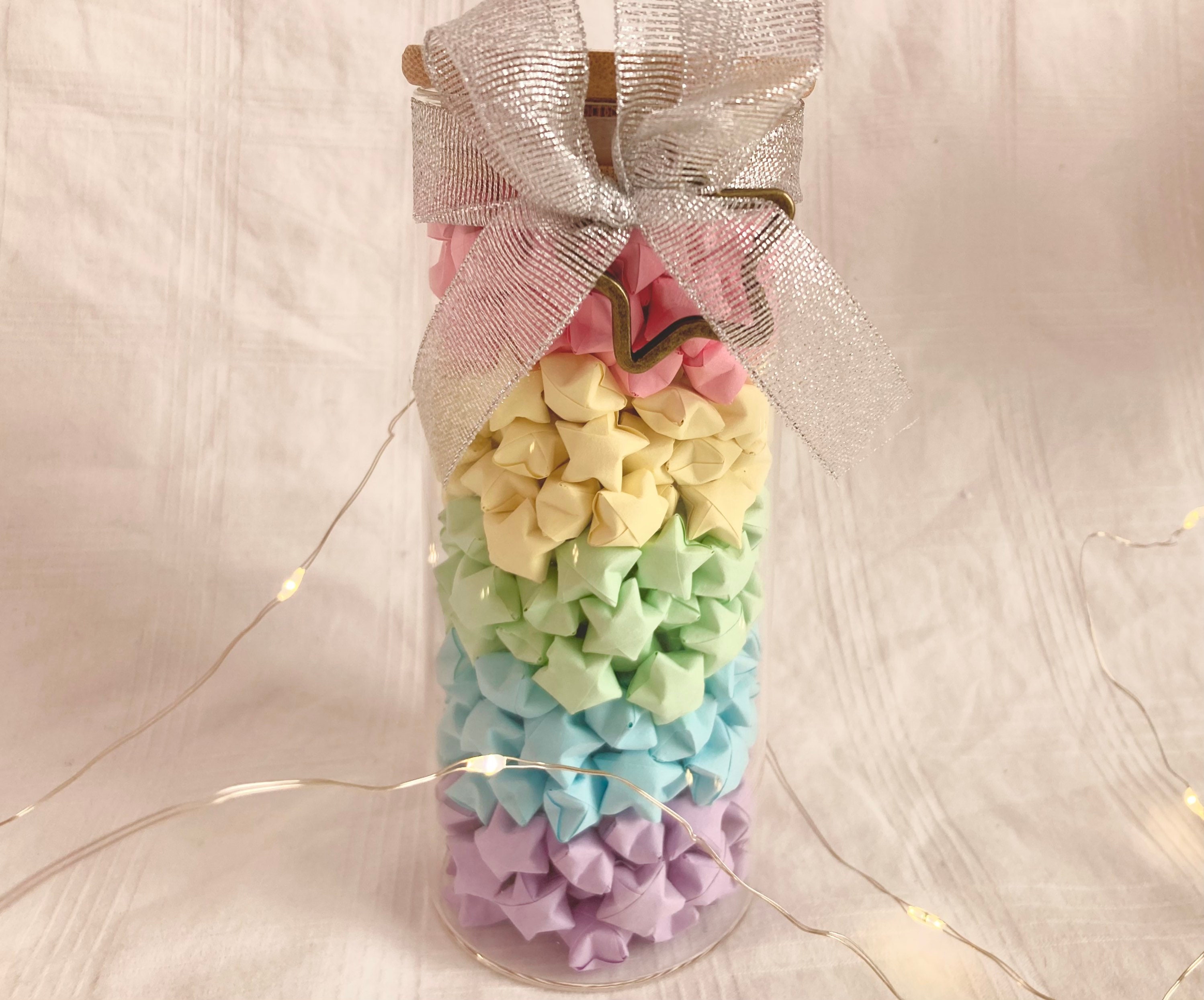 Pastel Rainbow Star Jar With Lights Tall Star Jar Origami - Etsy