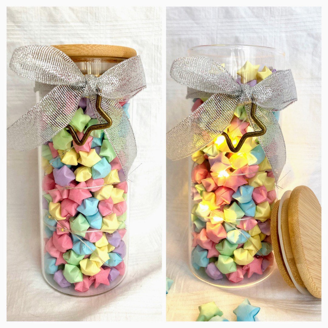 Pastel Rainbow Star Jar With Lights, Tall Star Jar, Origami Paper Star ...