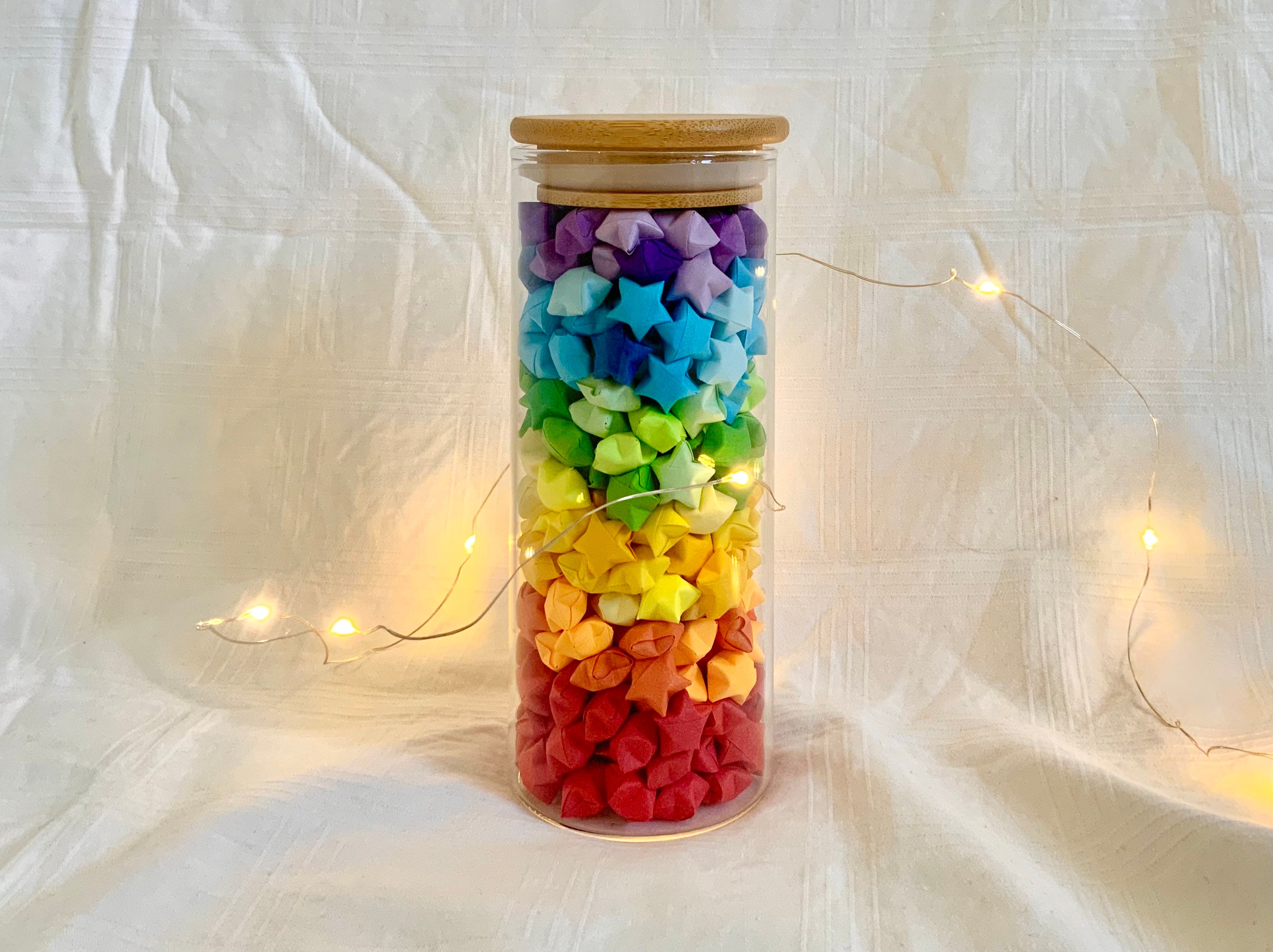 Rainbow Star Jar With Lights Tall Star Jar Origami Paper - Etsy