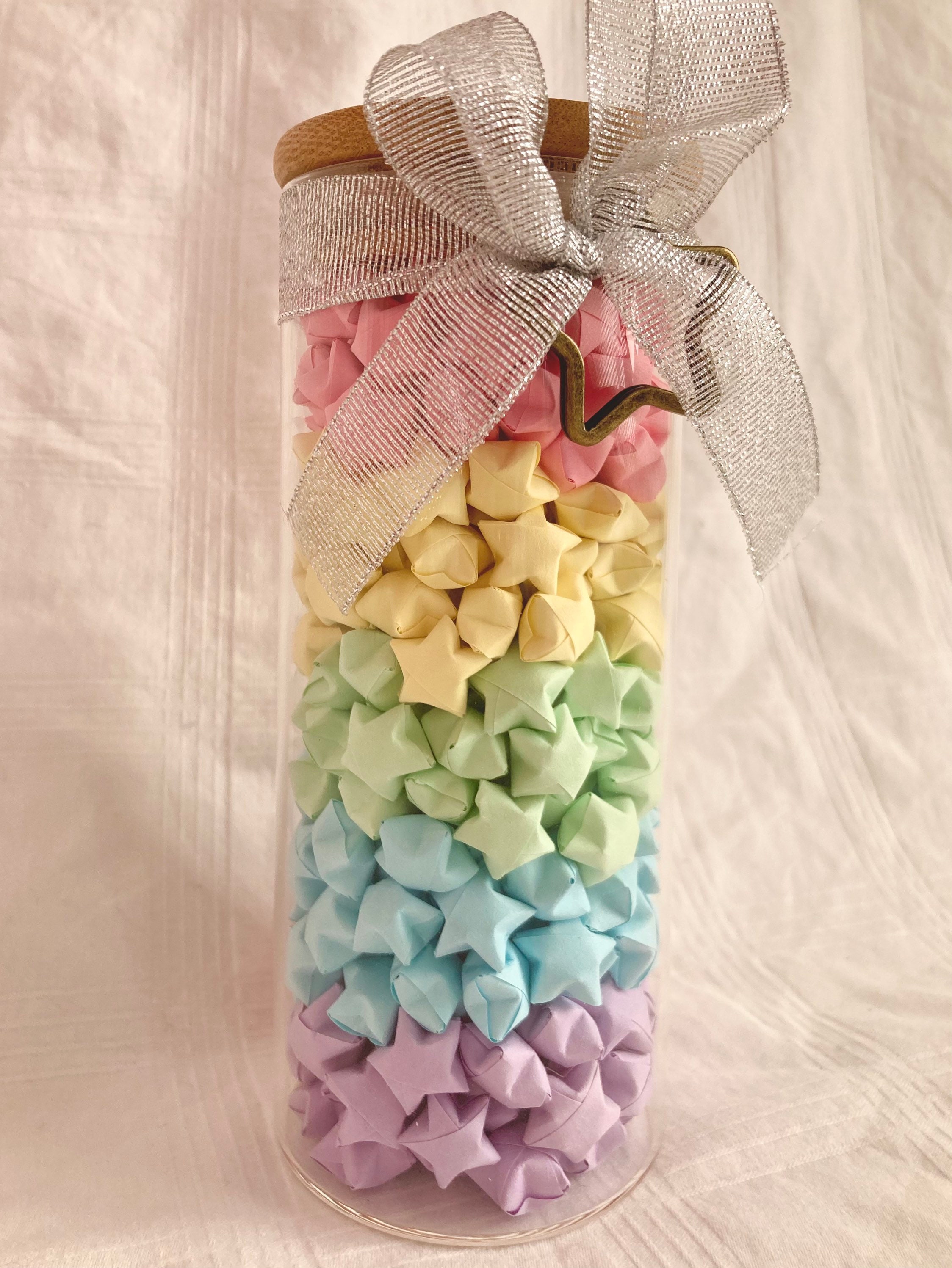 Pastel Rainbow Star Jar With Lights Tall Star Jar Origami - Etsy