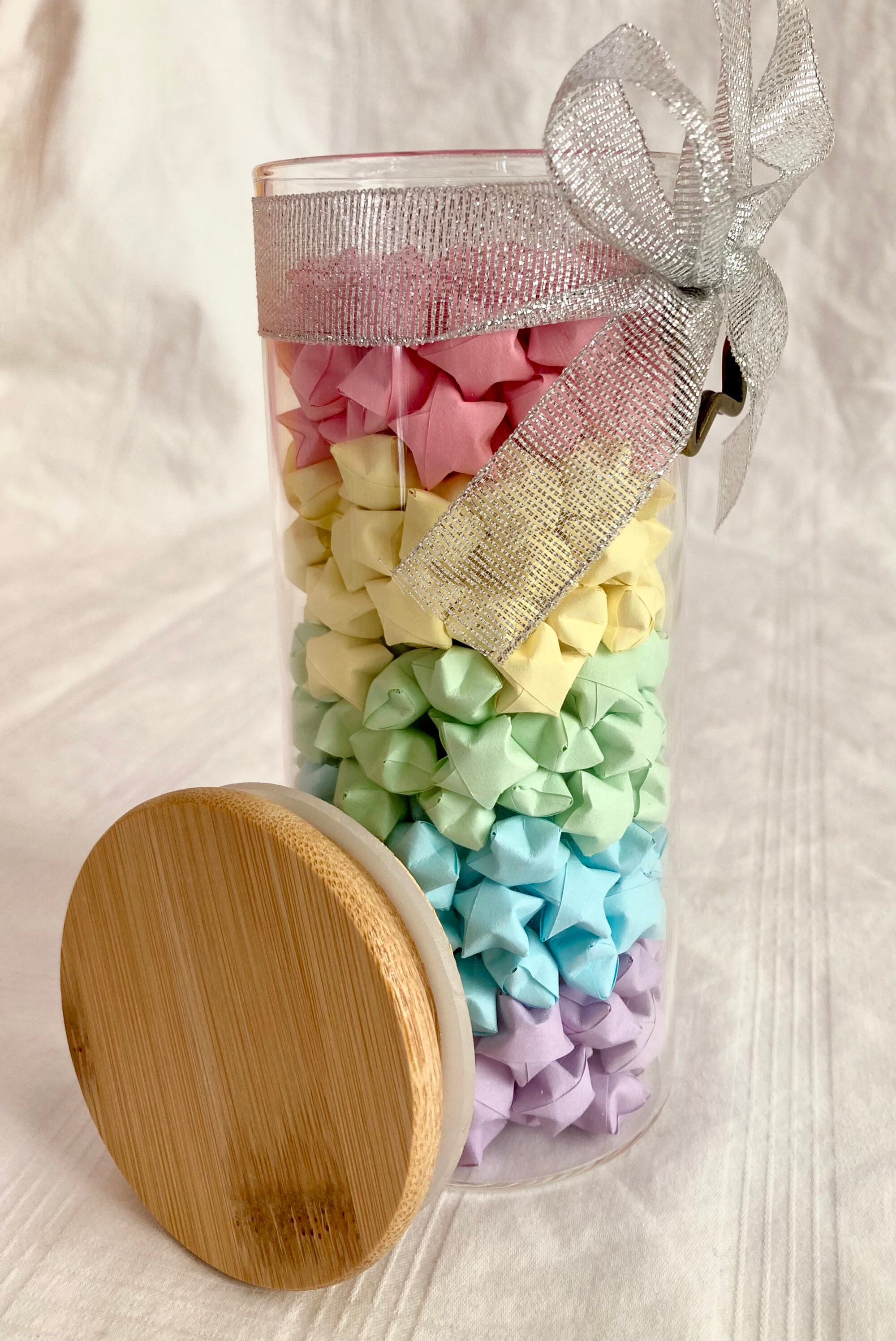 Pastel Rainbow Star Jar With Lights Tall Star Jar Origami - Etsy