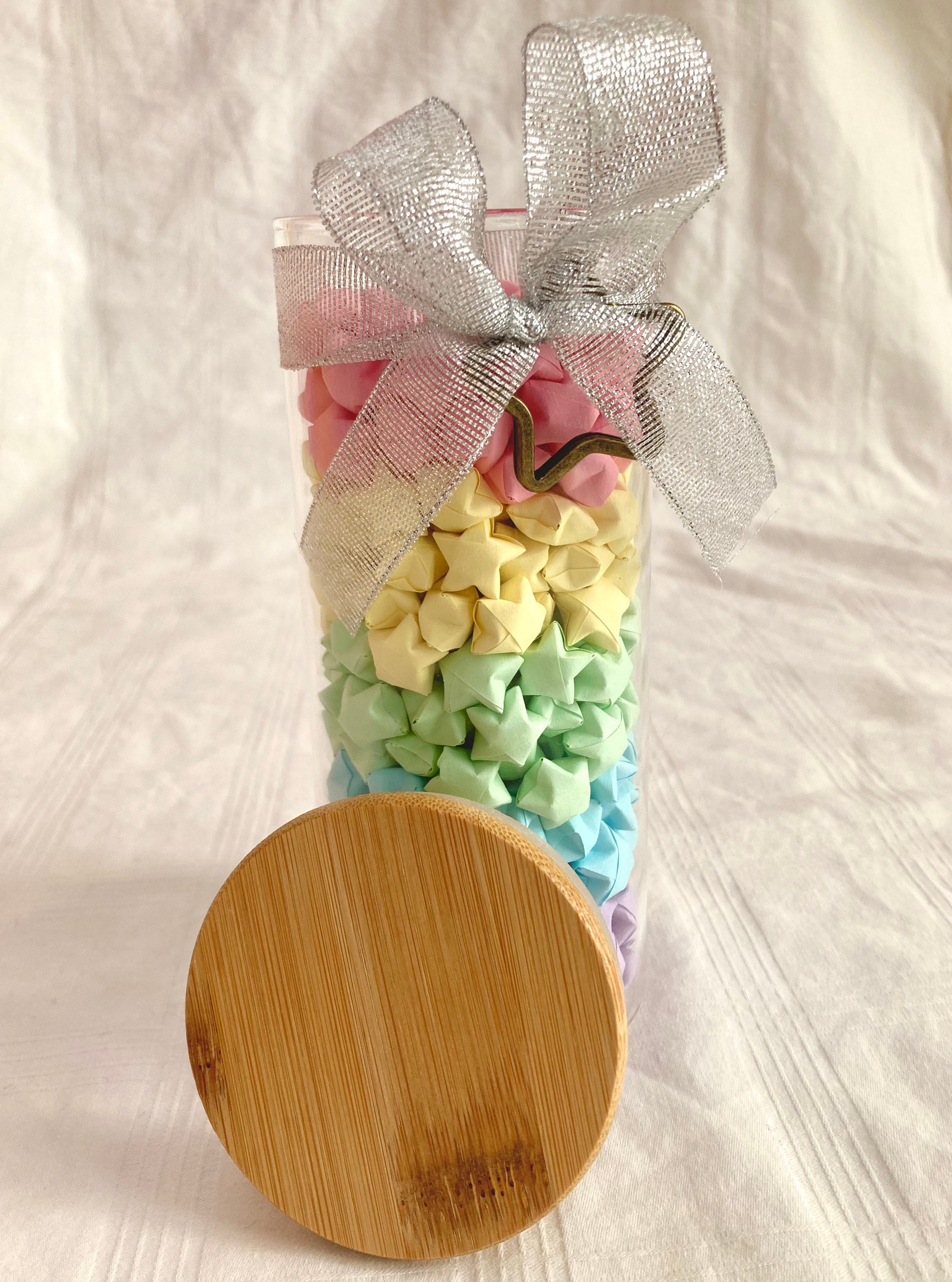 Pastel Rainbow Star Jar With Lights Tall Star Jar Origami - Etsy