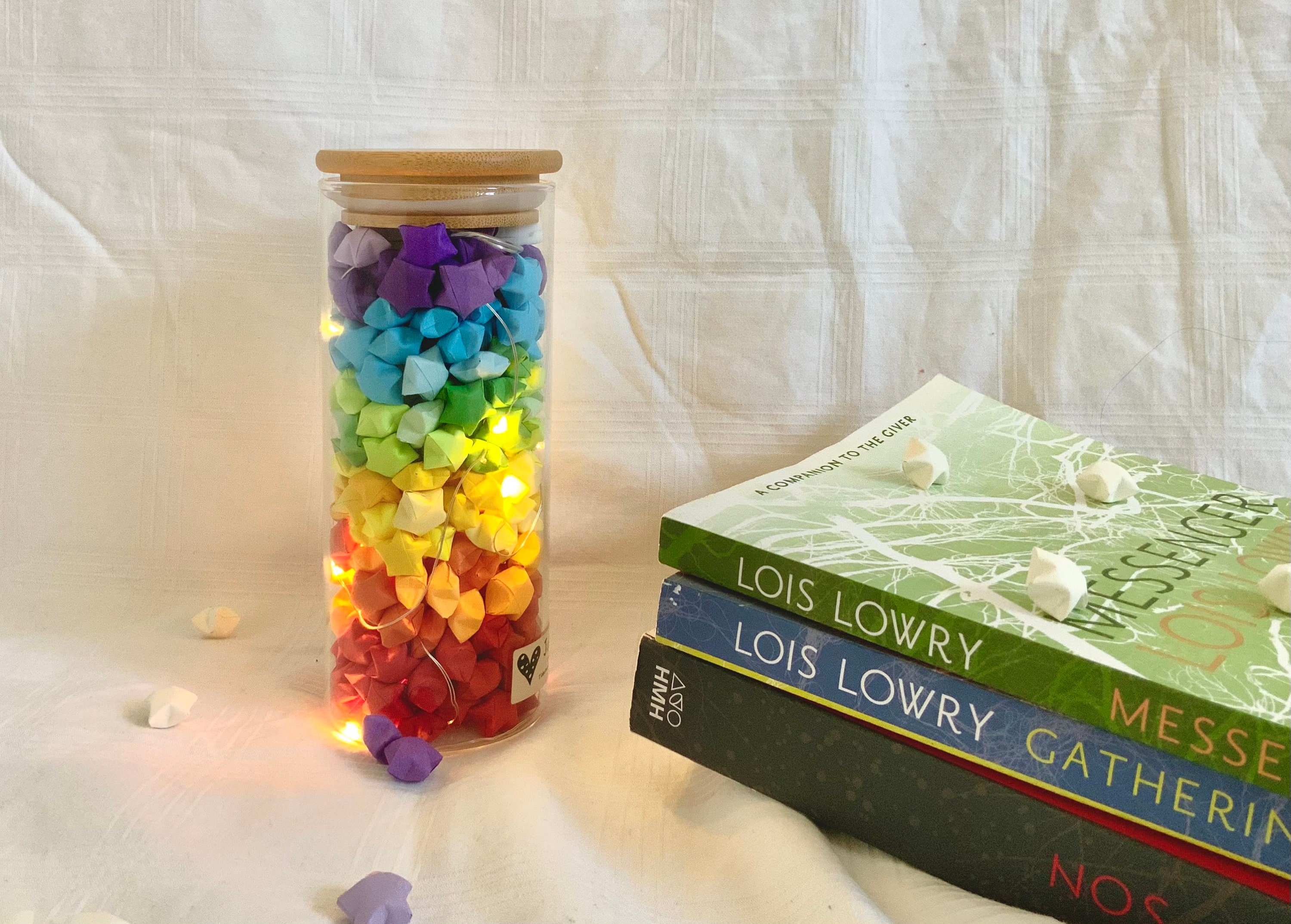 Rainbow Star Jar With Lights Tall Star Jar Origami Paper - Etsy