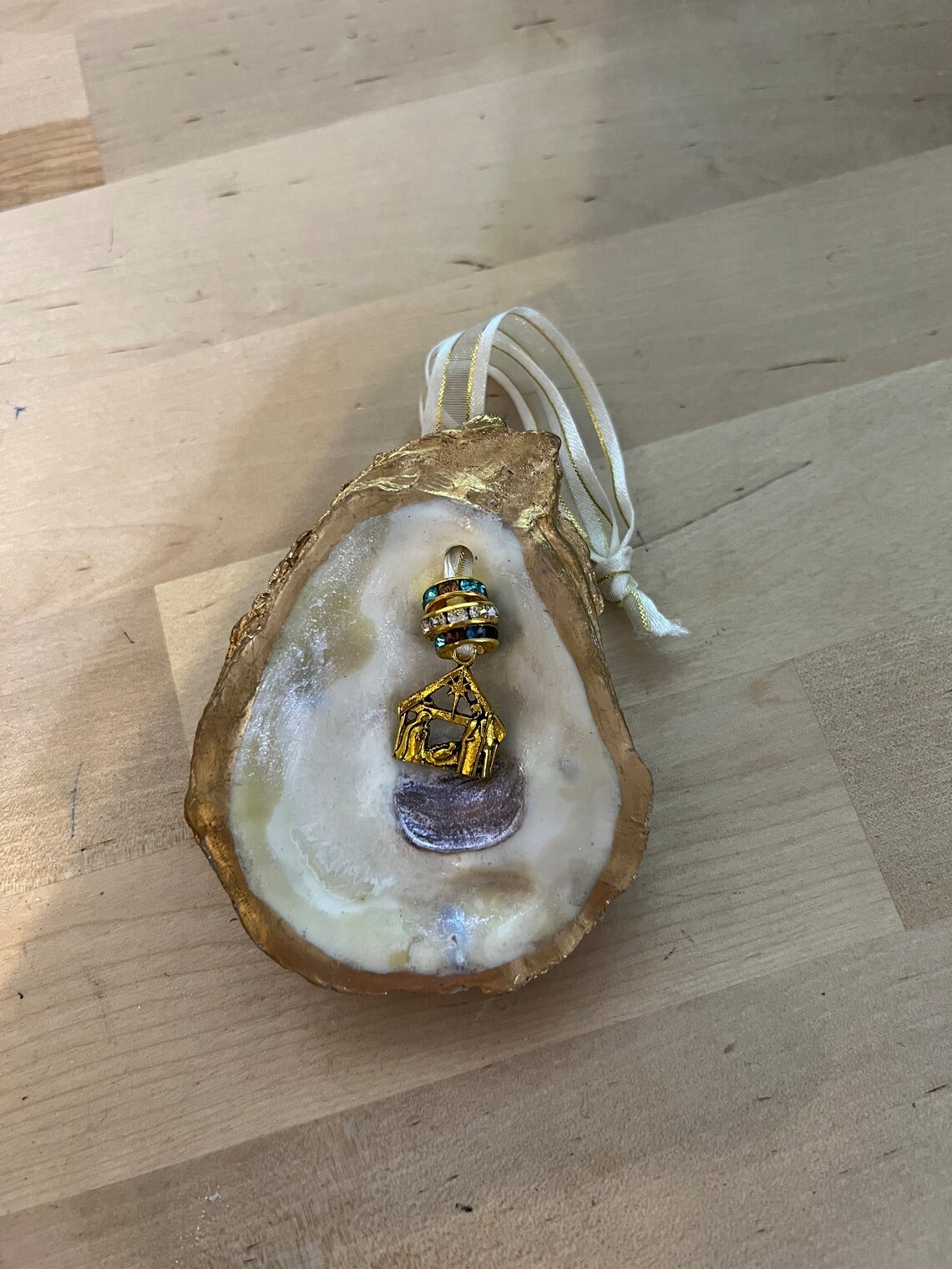 Oyster Shell Ornament With Nativity Charm - Etsy