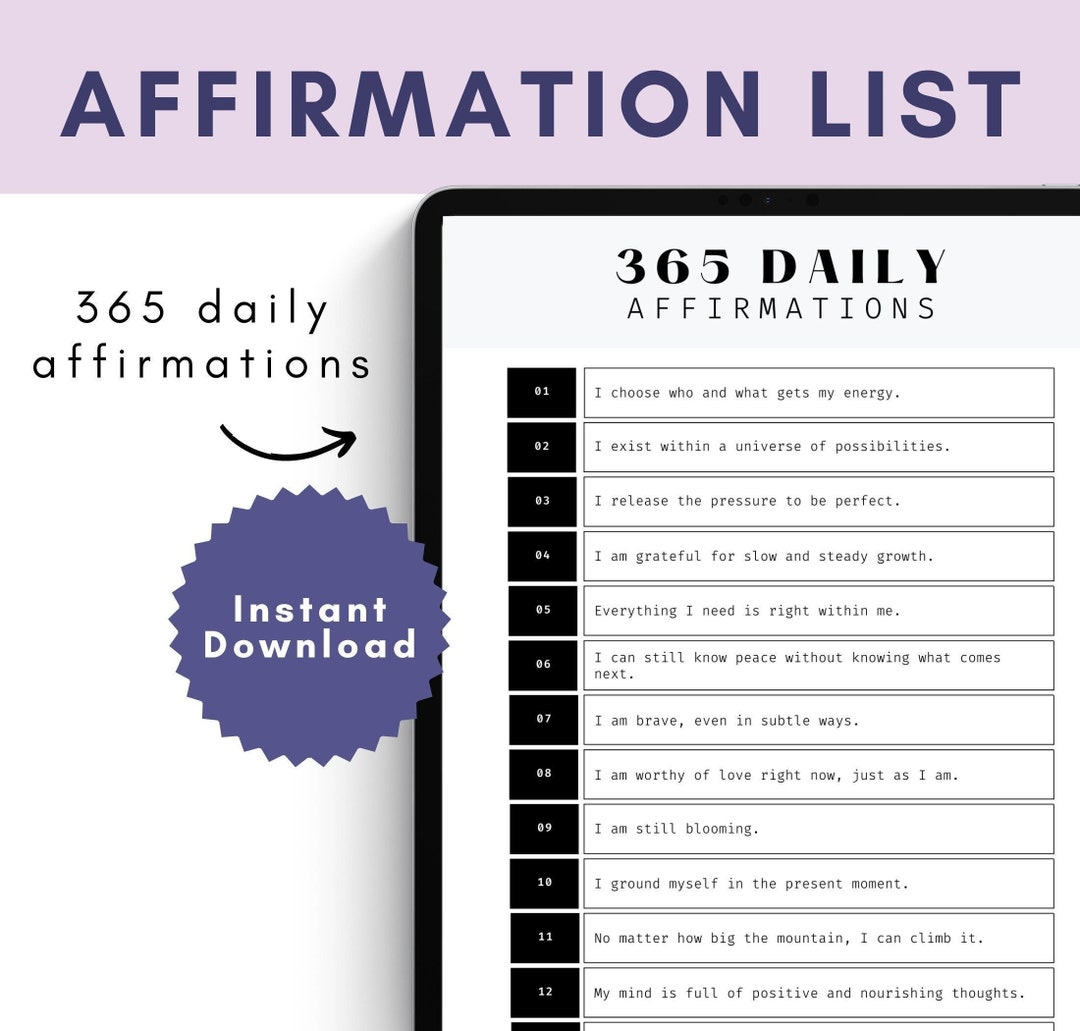365 Daily Affirmations: Mindfulness Journal Prompts (digital Download ...