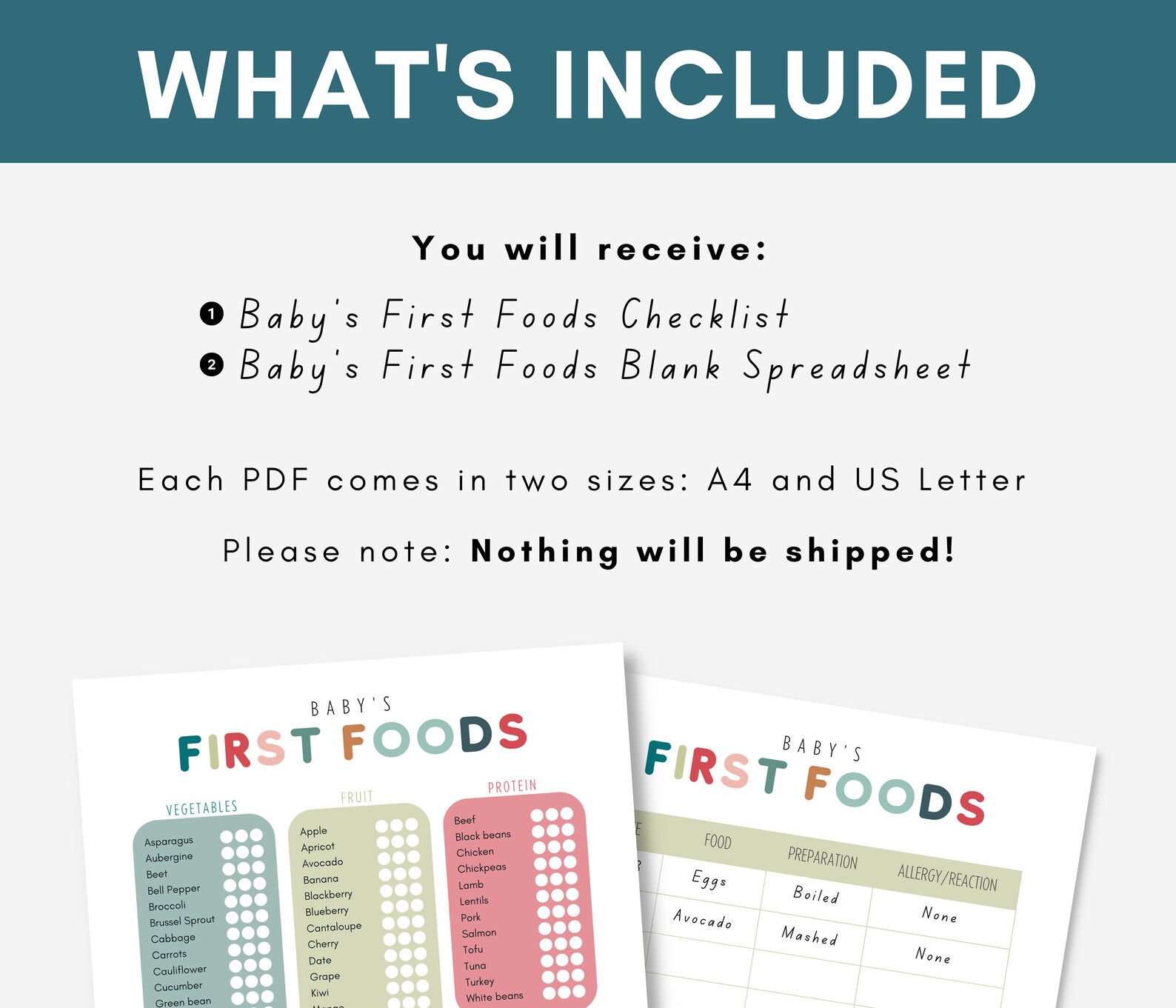 Baby's First Foods Checklist Printable Food Log Led - Etsy